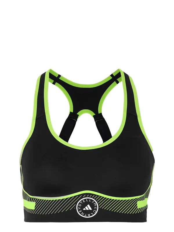 Adidas By Stella McCartney Truepace Logo-print Recycled Stretch-jersey Sports Bra - Black