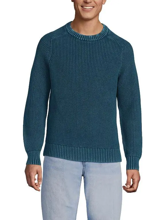 LANDS' END Drifter Cotton Crewneck Sweater - Baltic Teal