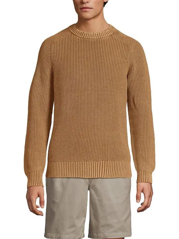LANDS' END Drifter Cotton Crewneck Sweater - Canyon Camel