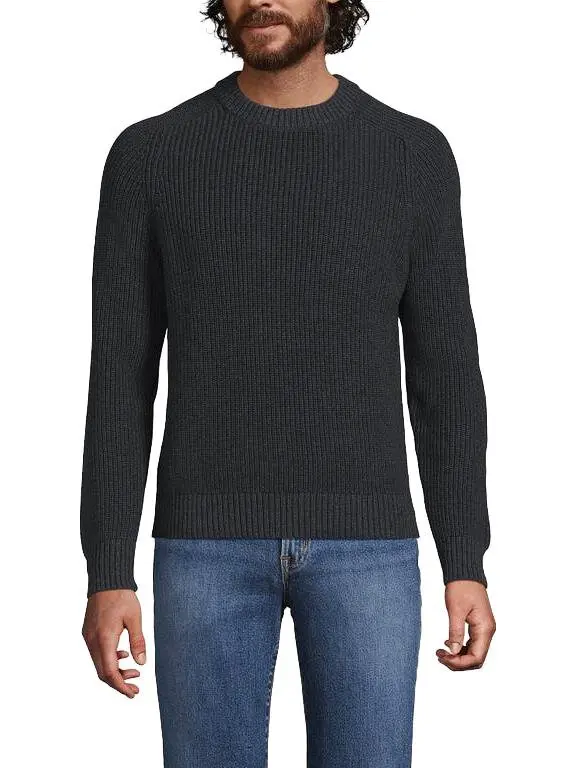 LANDS' END Drifter Cotton Crewneck Sweater - Dark Charcoal Heather