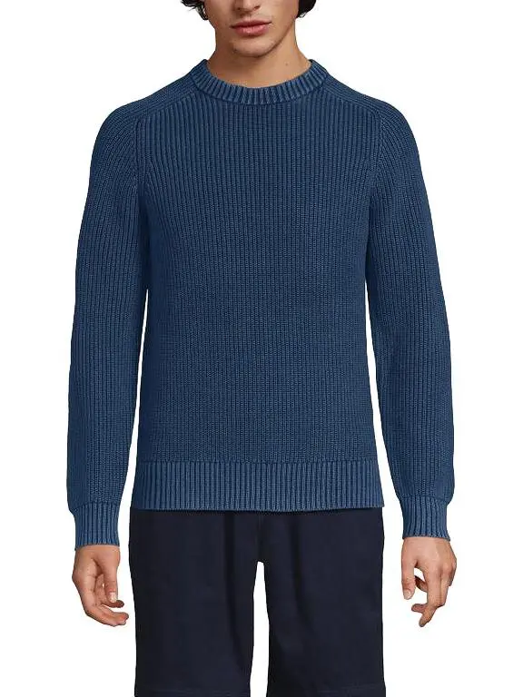LANDS' END Drifter Cotton Crewneck Sweater - Deep Sea Navy