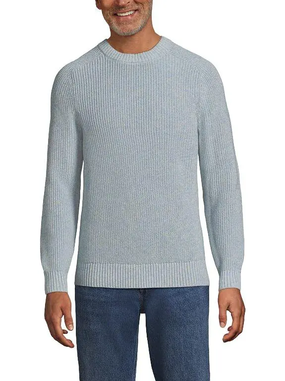 LANDS' END Drifter Cotton Crewneck Sweater - Oasis Blue Marl