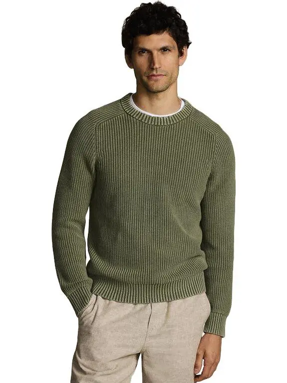 LANDS' END Drifter Cotton Crewneck Sweater - River Stone Green