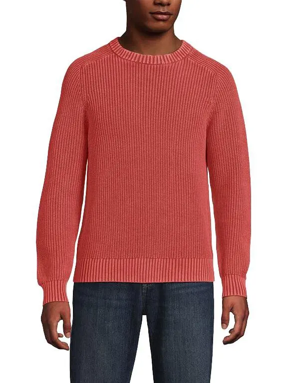 LANDS' END Drifter Cotton Crewneck Sweater - Sea Coral