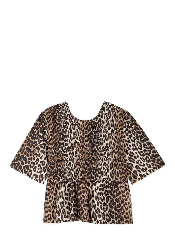 GANNI Print Cotton-poplin Top - Leopard