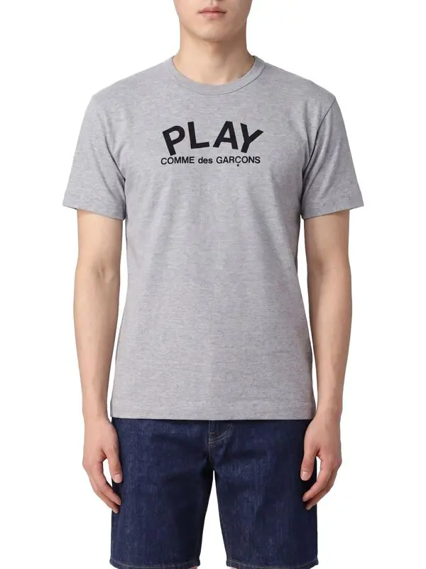 Play Comme Des Garcon Slim Fit Cotton T-shirt With Logo - Grey