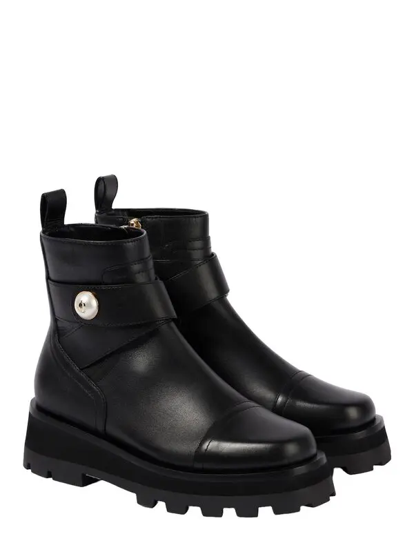 JIMMY CHOO Leather Ankle Boots With Gold Hardware - Black