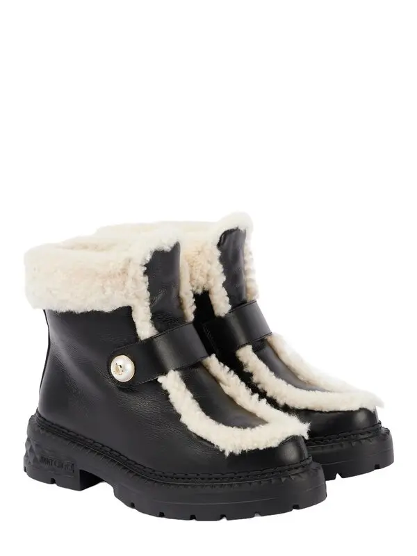 JIMMY CHOO Shea Shearling-lined Leather Ankle Boots - Black