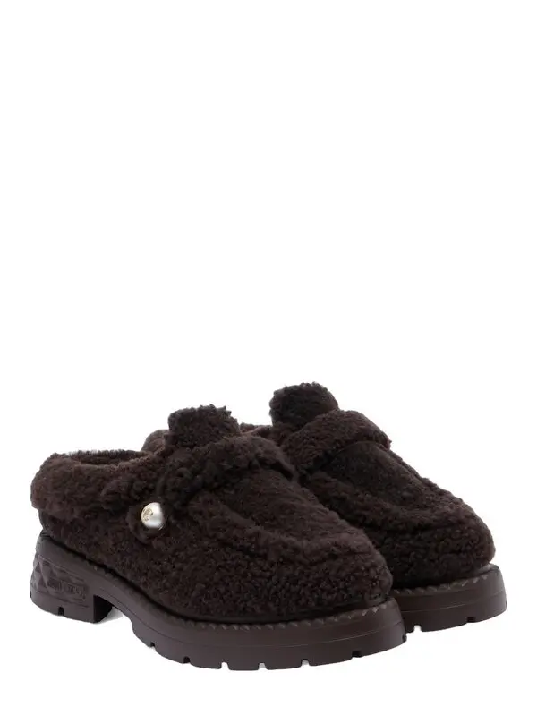 JIMMY CHOO Shea Shearling Platform Mules - Brown