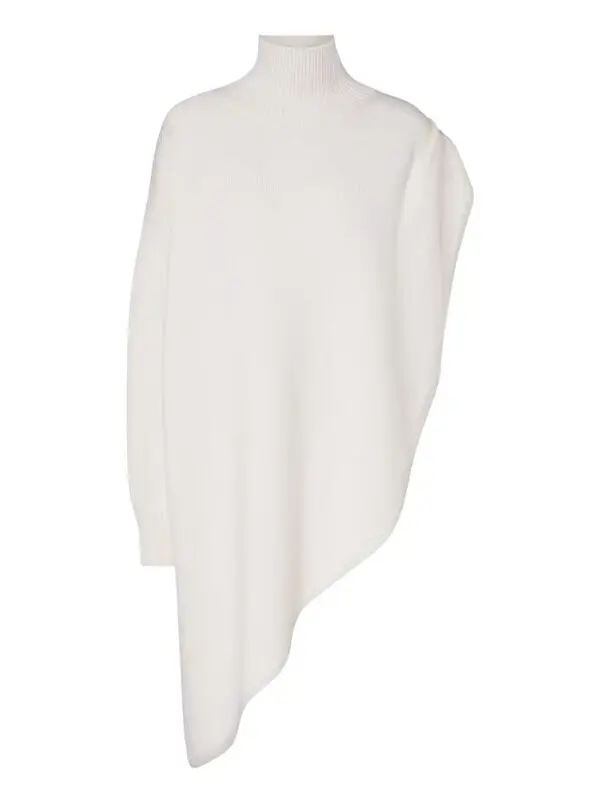 Alaïa Asymmetric Caped Wool Sweater - White