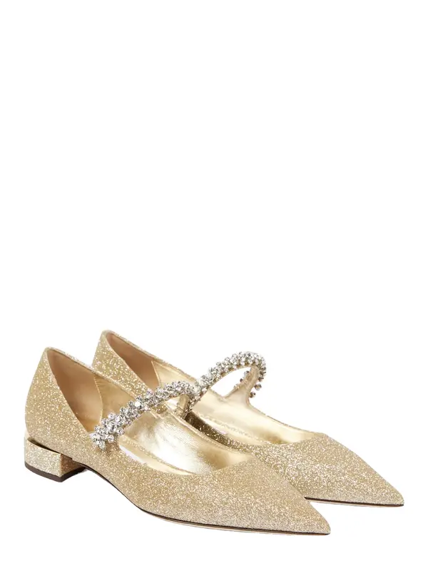JIMMY CHOO Bing Embellished Glitter Mary Jane Flats - Gold