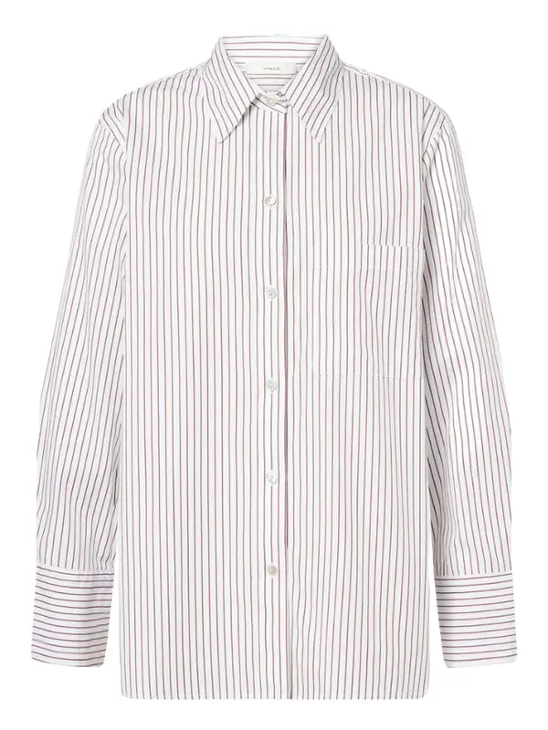 Vince Striped Cotton Poplin Shirt - White