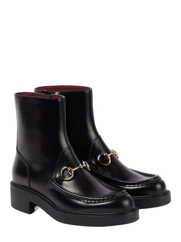Gucci Horsebit Leather Ankle Boots - Black