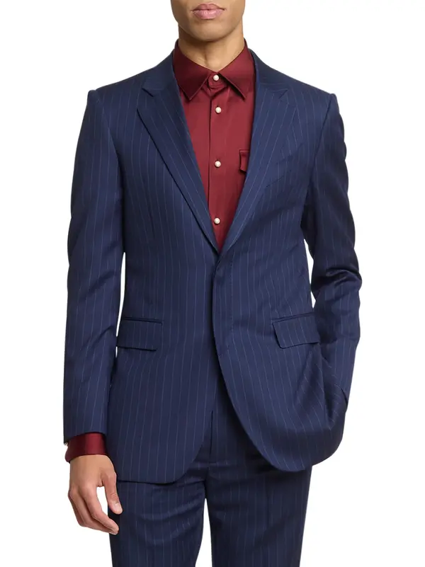 Givenchy Striped Wool Sport Coat - Deep Blue