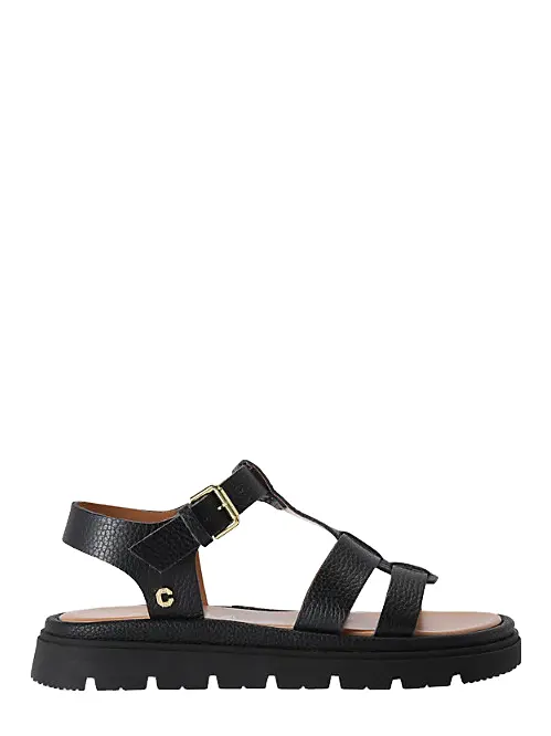 Carvela Pavilion T-bar Flat Leather Sandals - Black