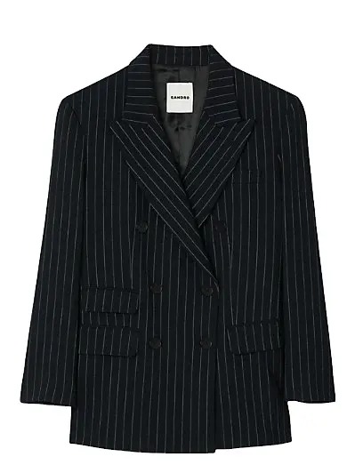 Sandro Stripe Double-breasted Woven Blazer - Noir / Gris