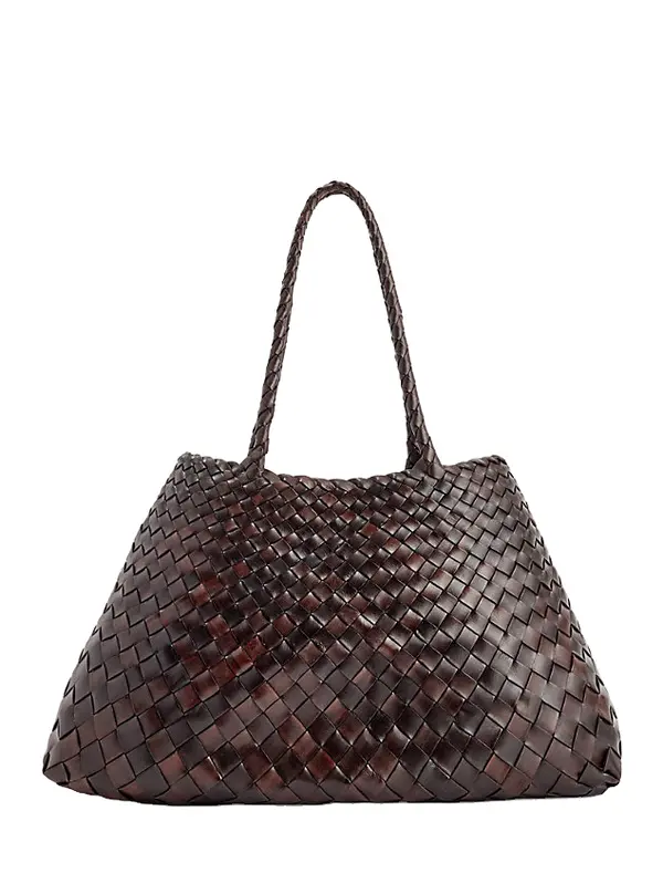 Dragon Diffusion Santa Croce Woven-leather Top-handle Basket Bag - Dark Brown