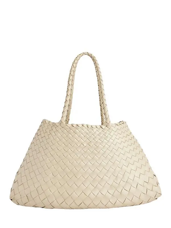 Dragon Diffusion Santa Croce Woven-leather Top-handle Basket Bag - Pearl
