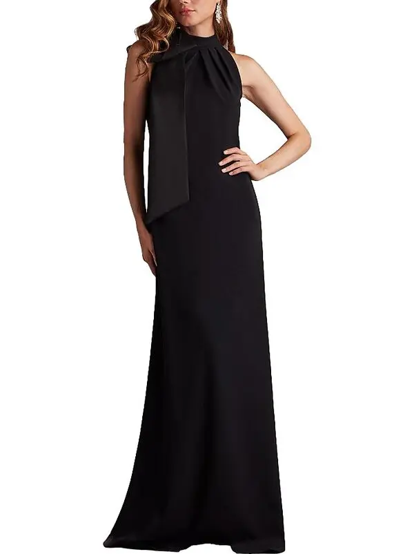 Tadashi Shoji Sims Taffeta Halter Gown With Bow - Black