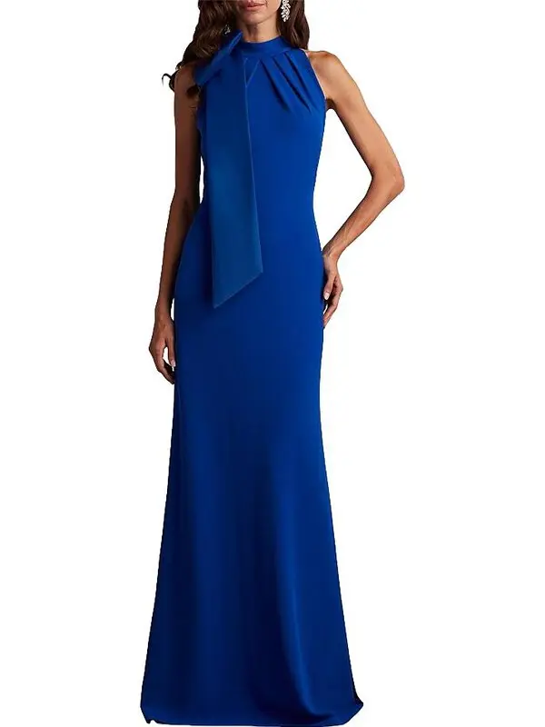 Tadashi Shoji Sims Taffeta Halter Gown With Bow - Blue