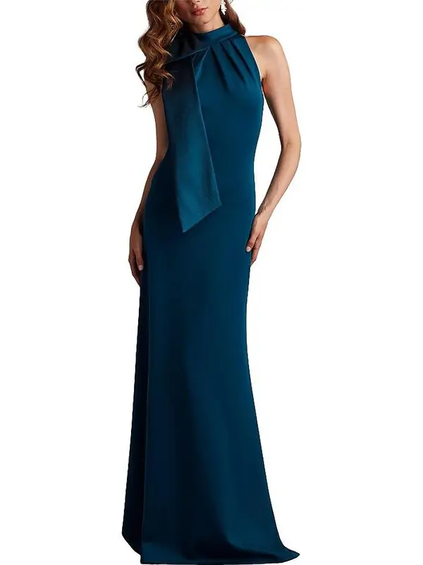 Tadashi Shoji Sims Taffeta Halter Gown With Bow - Open Blue