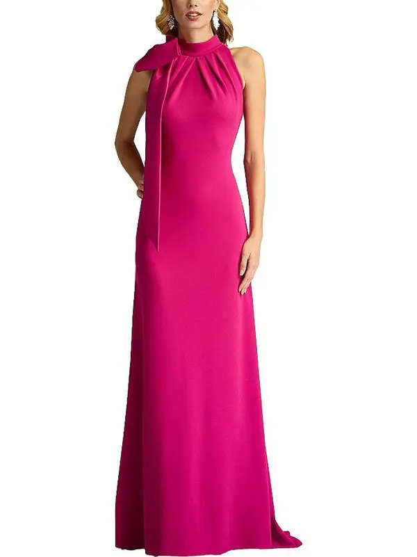 Tadashi Shoji Sims Taffeta Halter Gown With Bow - Pink