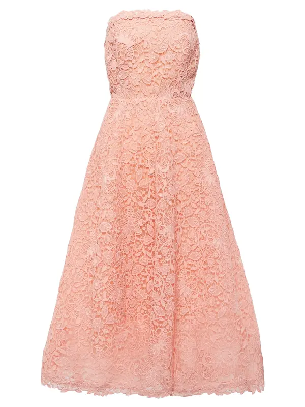 Carolina Herrera Strapless Guipure Lace Midi Dress - Pink