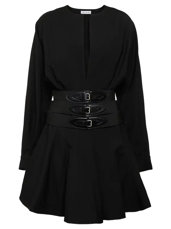 Alaïa Belted Wool Minidress - Black