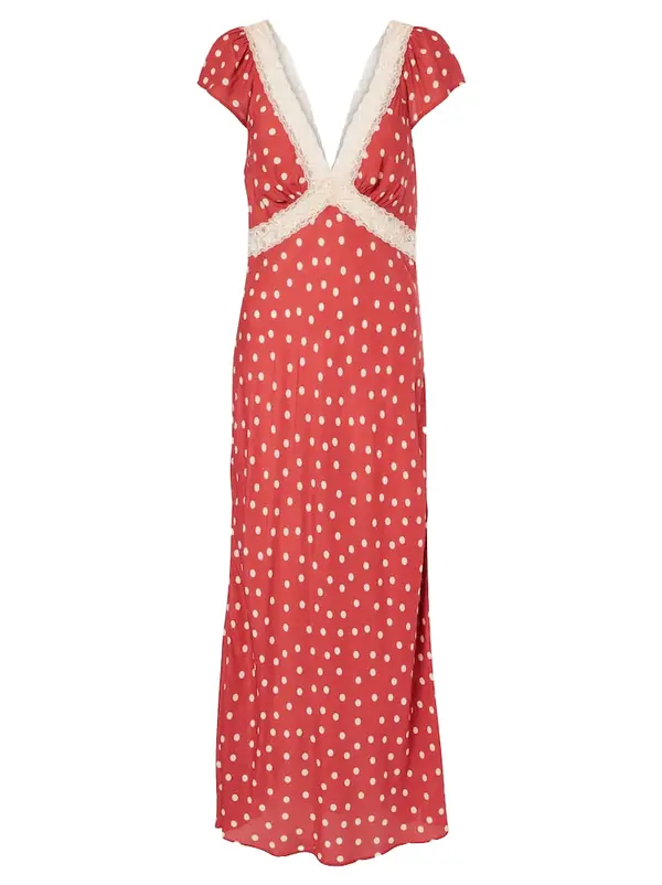 Rixo Iggy Polka-dot Lace-trimmed Satin Midi Dress - Multicoloured