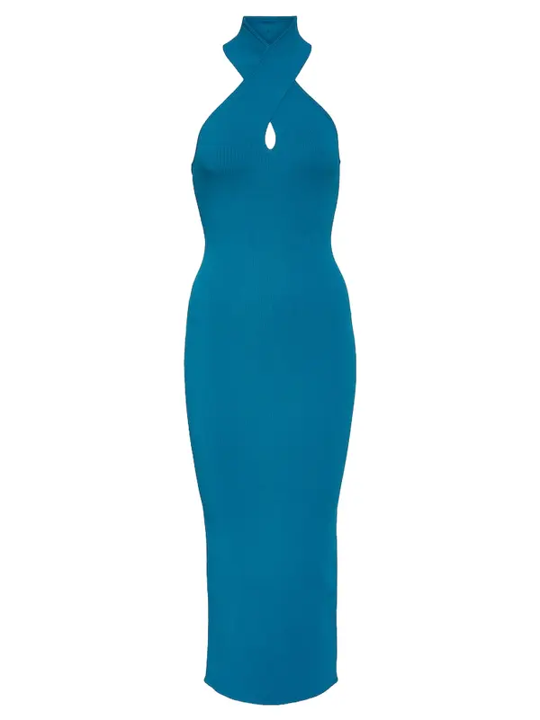 Alaïa Halterneck Bodycon Midi Dress - Blue
