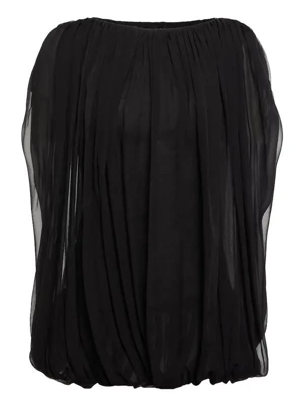 Rick Owens Gathered Silk Chiffon Top - Black