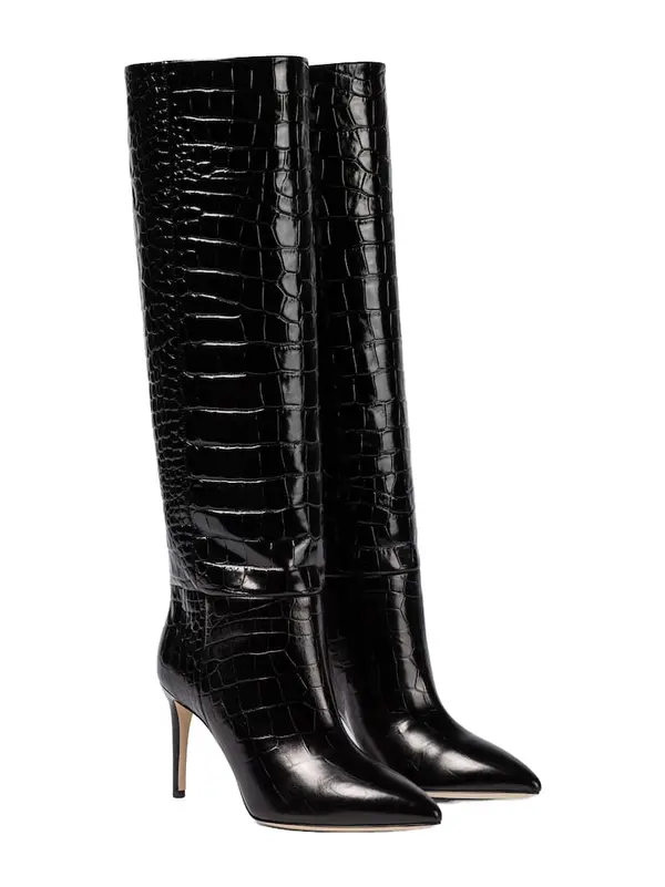 Paris Texas Croc-effect Knee-high Leather Boots - Black