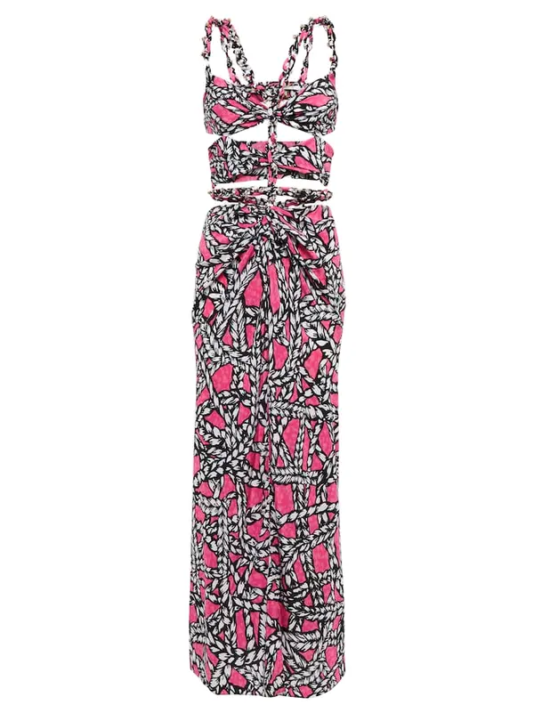 AREA Printed Silk Midi Dress - Pink