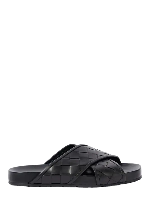 Bottega Veneta Tarik Intrecciato Leather Sandals - Black