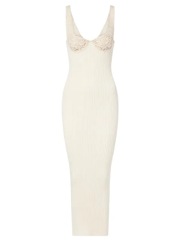 Magda Butrym Ribbed-knit Cotton Midi Dress - Neutrals