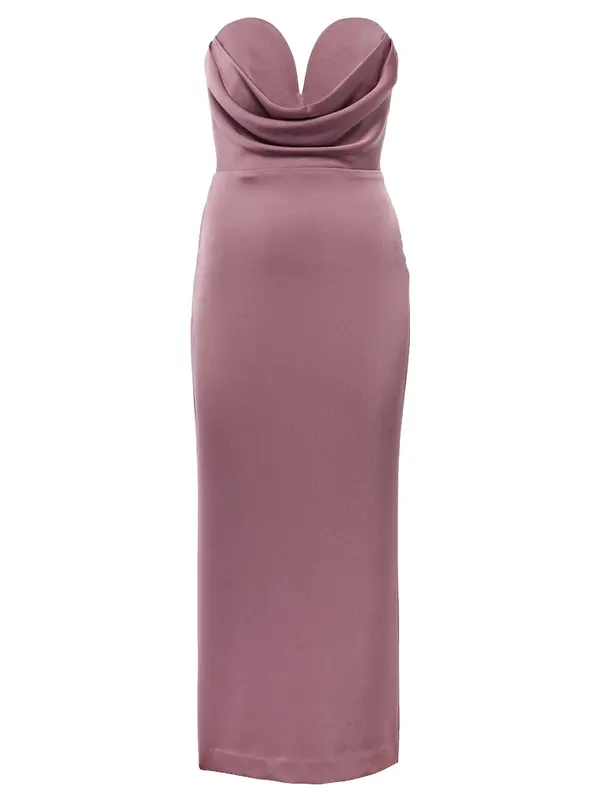 Alex Perry Gathered Strapless Satin Midi Dress - Pink