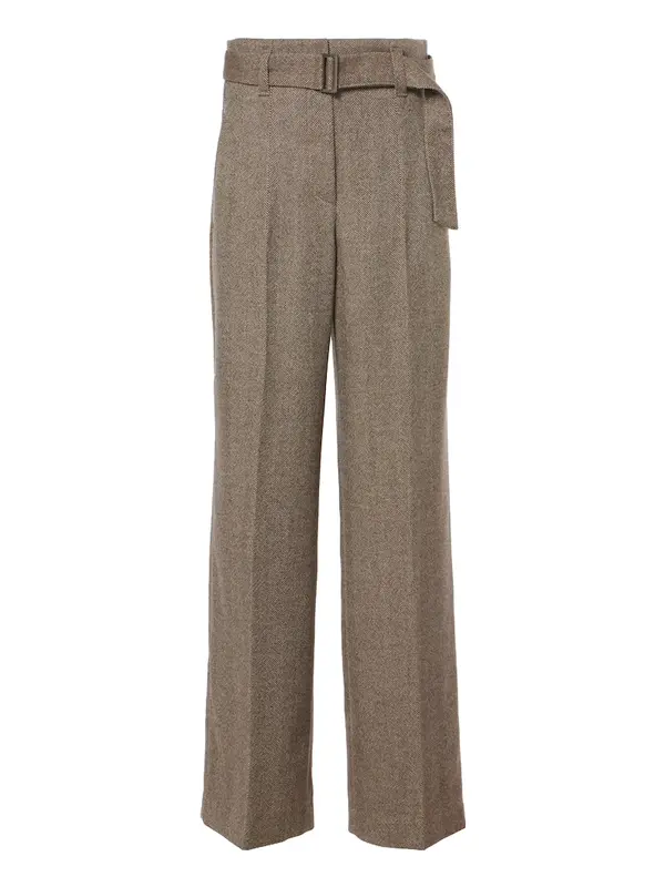 Brunello Cucinelli Herringbone Wool-blend Wide-leg Pants - Brown