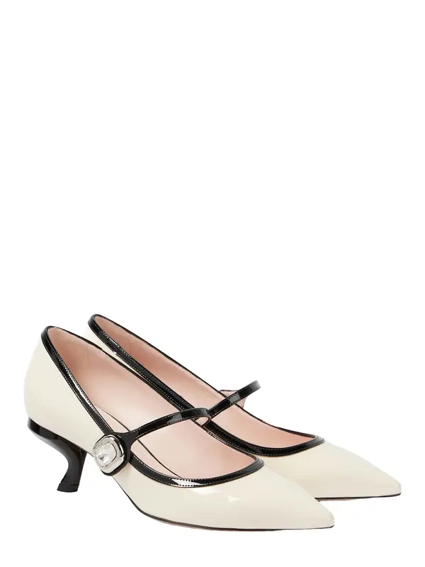 ROGER VIVIER Virgule 55 Patent Leather Mary Jane Pumps - White