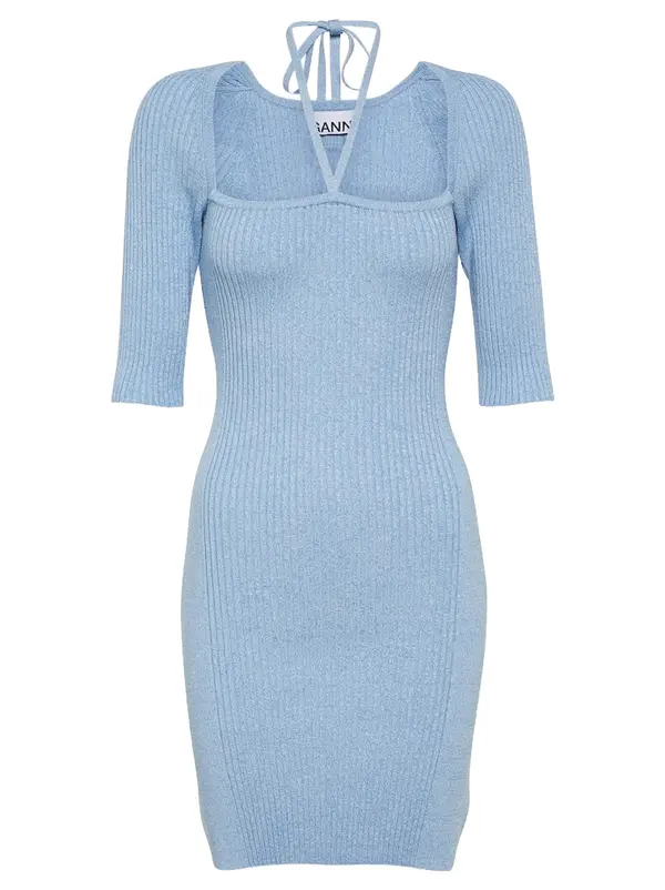 GANNI Melange Knit Mini Dress - Blue