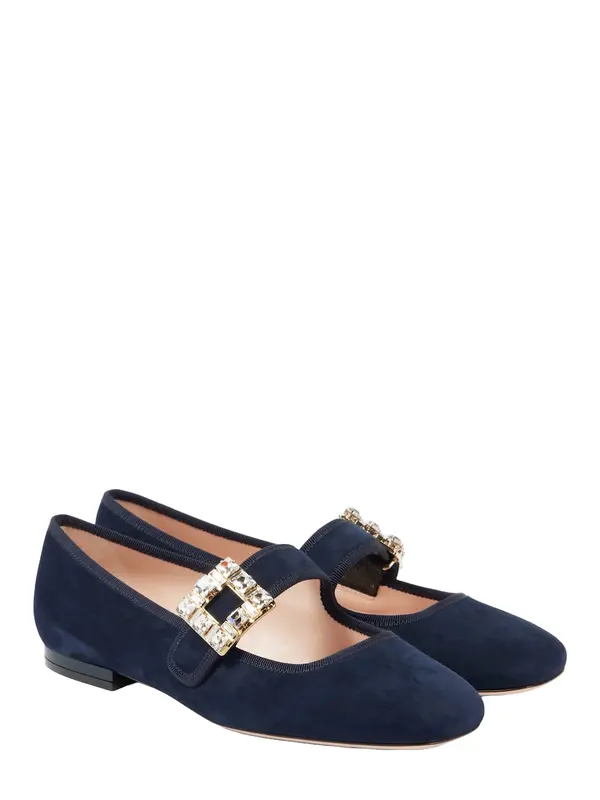 ROGER VIVIER Tres Vivier Suede Mary Jane Flats - Blue