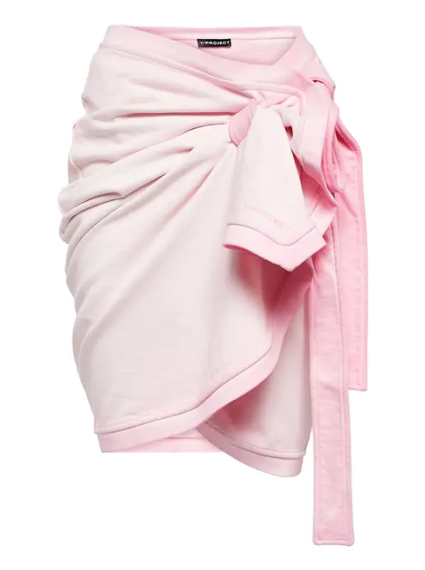 Y/project Embroidered Cotton Terry Miniskirt - Pink