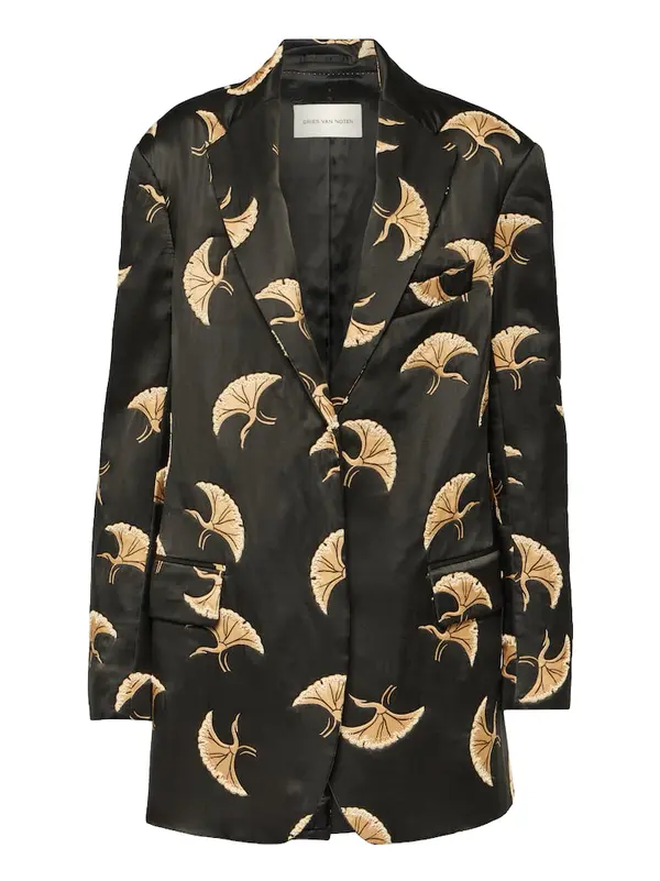 Dries Van Noten Printed Satin Blazer - Black