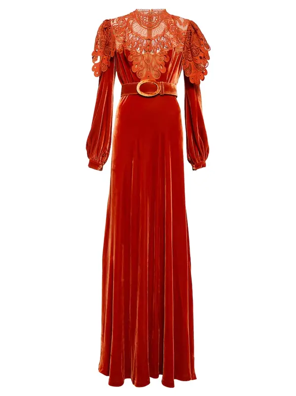 Costarellos Velvet Maxi Gown - Brown