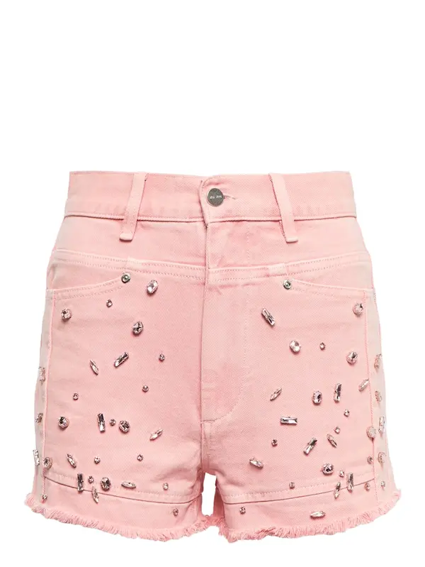 XU ZHI Crystal-embellished Denim Shorts - Pink