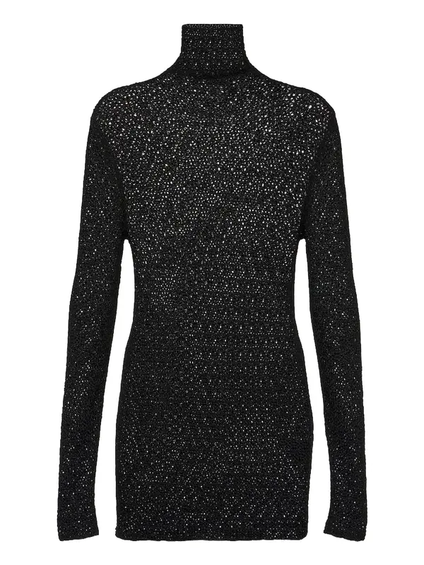 TOTEME Crochet Turtleneck Top - Black
