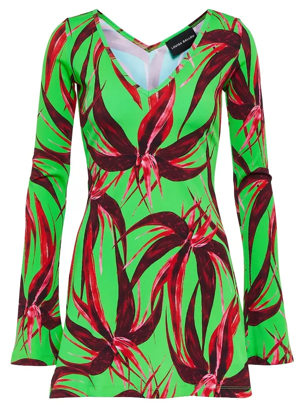 LOUISA BALLOU Printed Ribbed-knit Minidress - Multicoloured