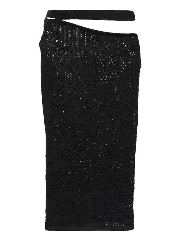ROBERTA EINER Cutout Cotton Knit Midi Skirt - Black