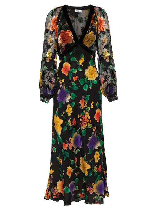 Rixo Floral Silk Midi Dress - Multicoloured