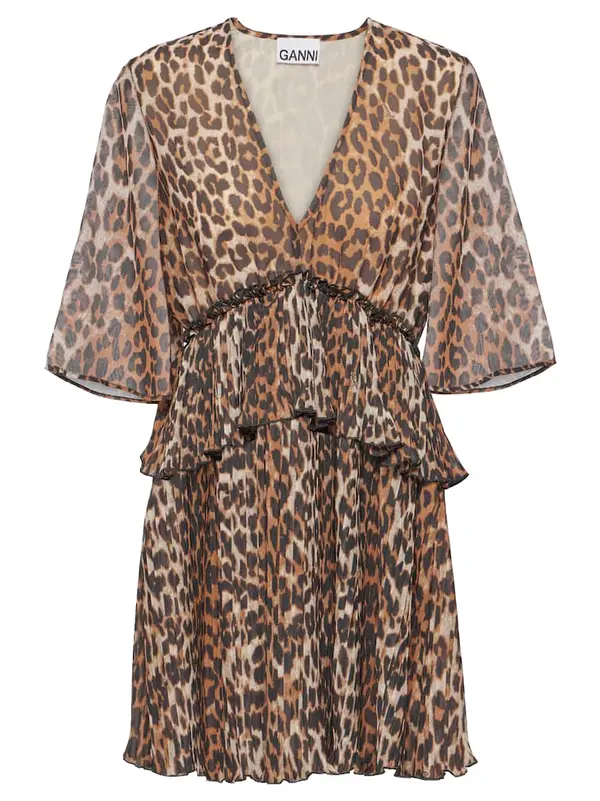 GANNI Leopard-print Georgette Mini Dress - Multicoloured