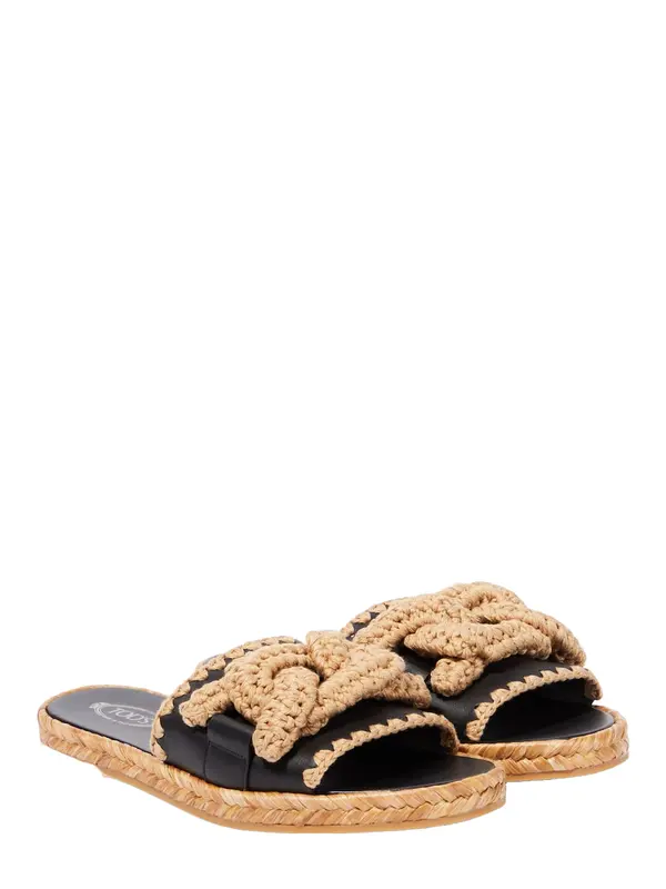 TOD'S Kate Leather And Jute Slides - Neutrals